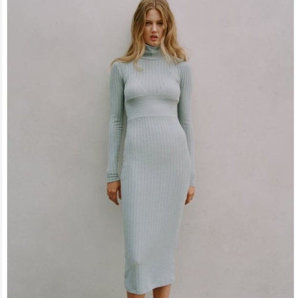 Zara | Dresses | Zara Light Blue Ribbed Turtleneck Dress | Poshmark